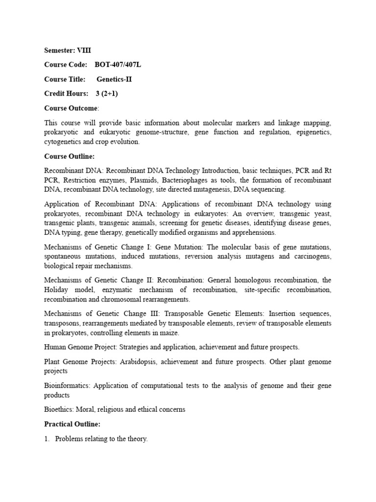 Genetics-2 Course Outline | PDF | Genetic Recombination | Transposable Element