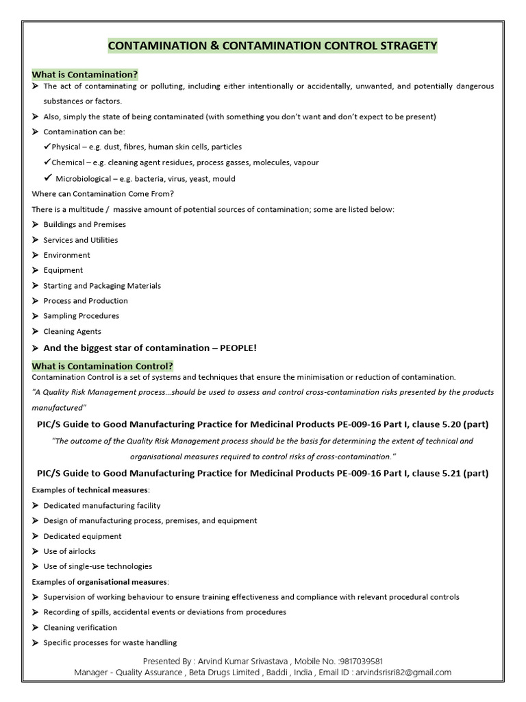 Contamination Control Strategy Pdf Sterilization Microbiology Risk