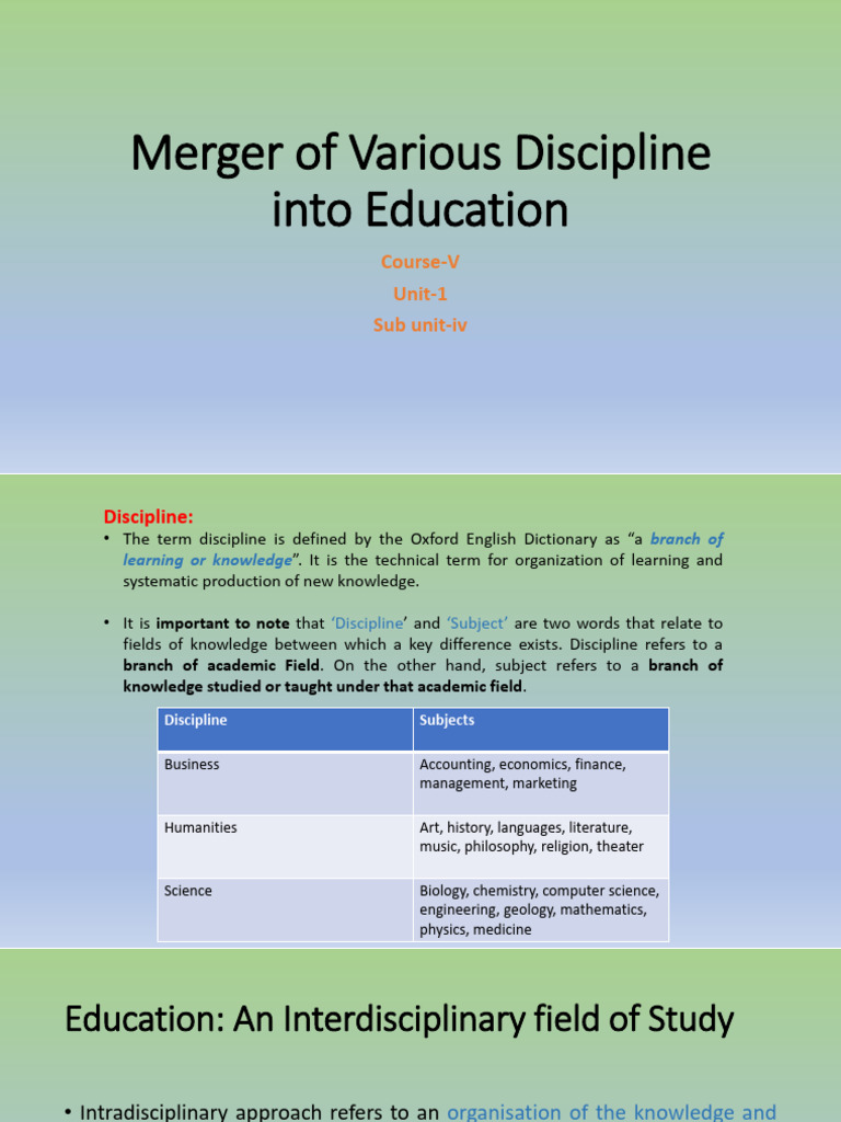 Merger of Various Discipline Into Education | PDF | Knowledge | Science