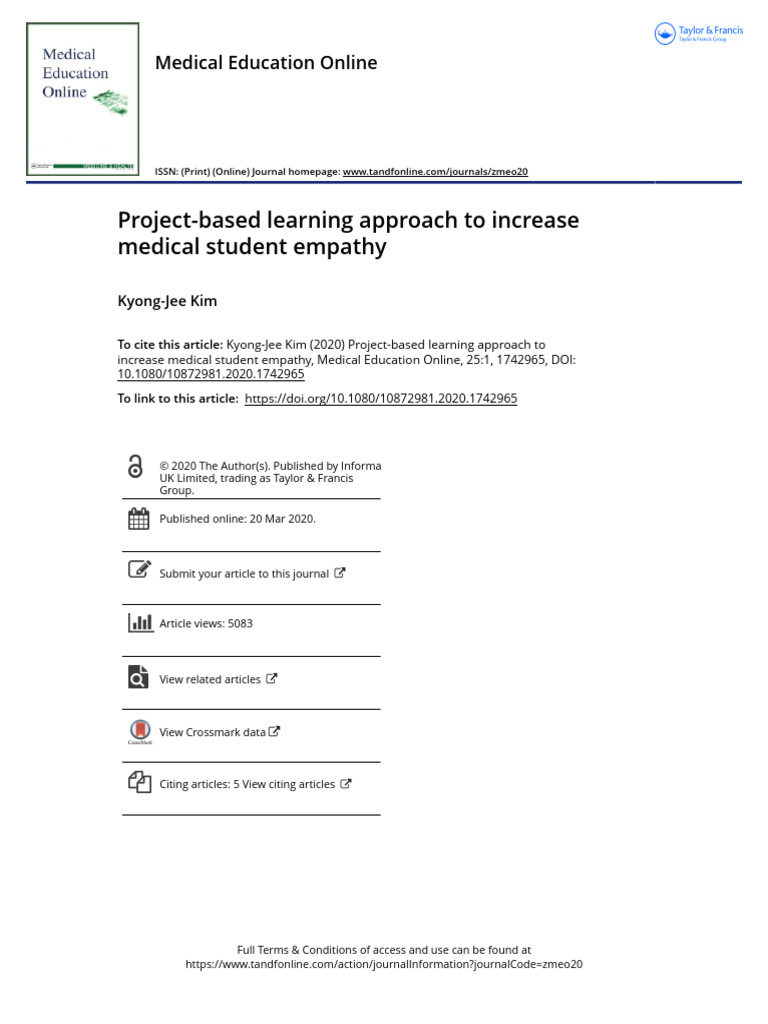 Project Based Learning Approach To Increase Medical Student Empathy
