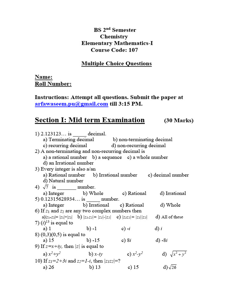 BS 2nd Semester Mathematics Exam | PDF | Arithmetic | Algebra