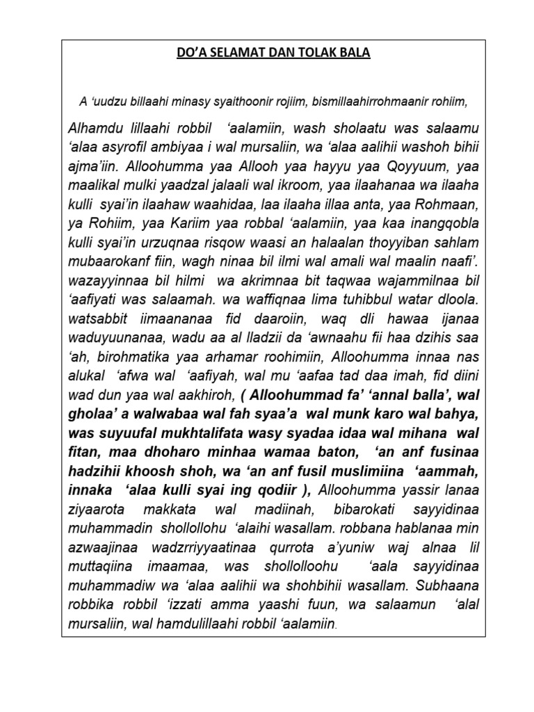 Doa Selamat Dan Tolak Bala | PDF