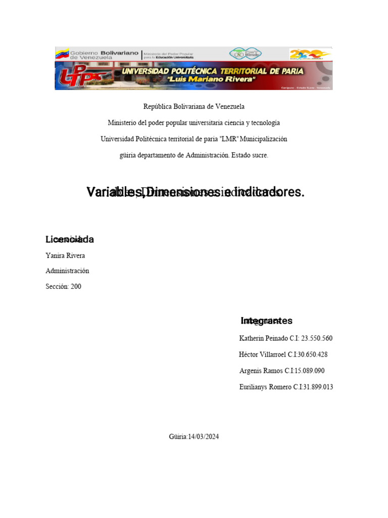 Proyecto Variables, Dimensiones e Indicadores | PDF | Nivel de medida | Medición