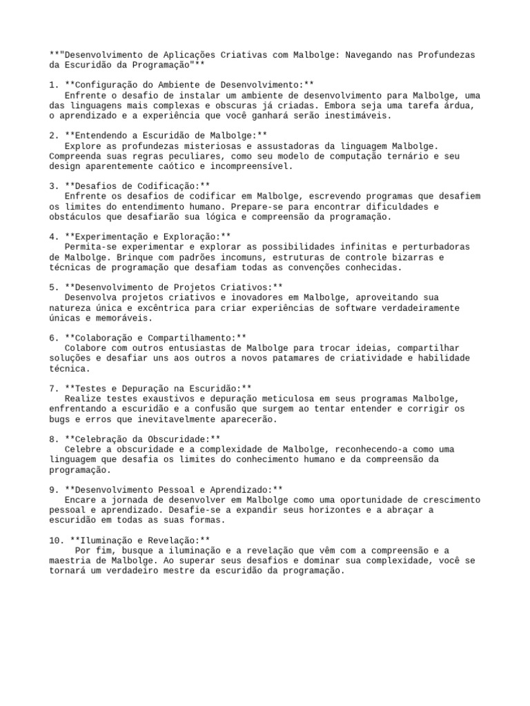 4 Desenvolvimento de Aplicações Criativas Com Malbolge Navegando Nas ...