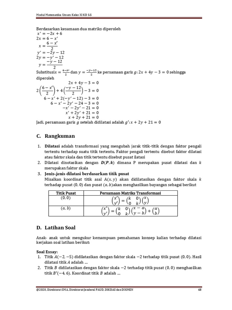 Hasil Dilatasi Titik (4,5) Skala 1/2 | PDF