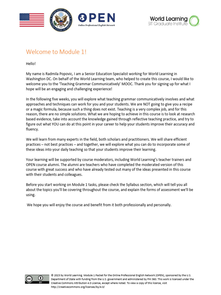 Module 1 Packet_TGC MOOC Spring 2023 | Download Free PDF | Learning | Massive Open Online Course