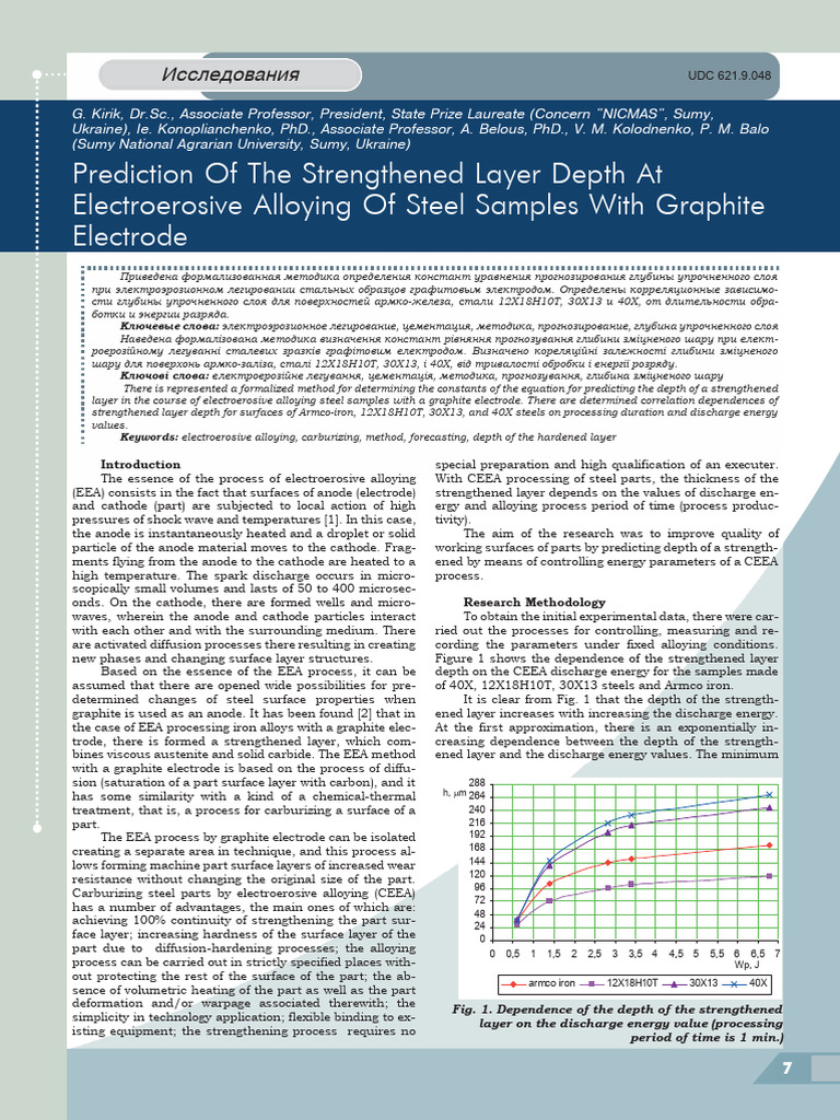 Prediction of The Strengthened Layer Depth at Electroerosive Alloying of Steel Samples With ...