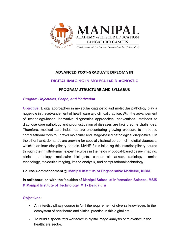 Syllebus Advanced Diploma Digital Imaging in Molecula | PDF | Medical ...