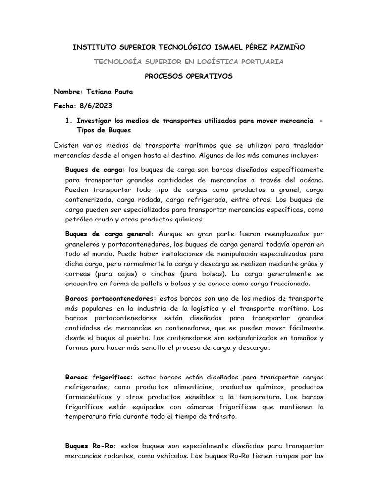 Procesos Tipos De Buque Pdf Envío 9687