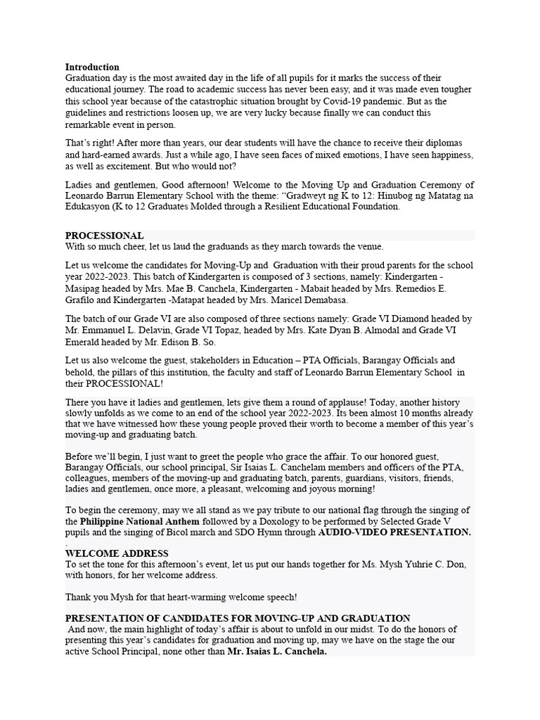 Script Graduation | PDF