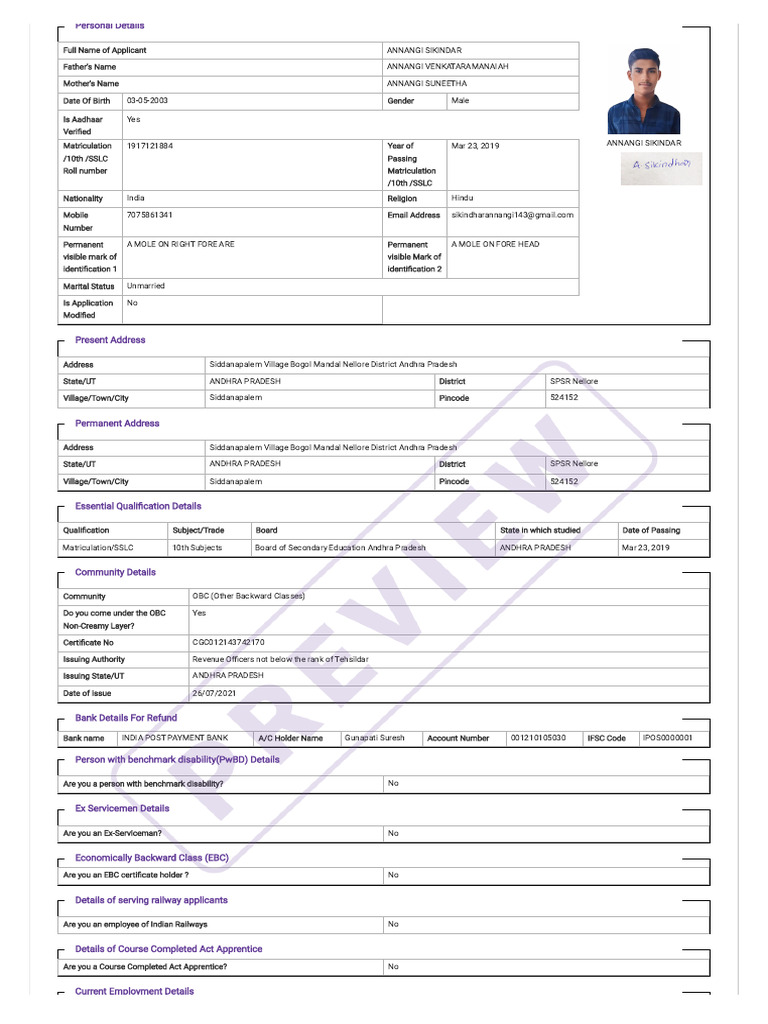 RRB Recruitment Declaration Form | PDF