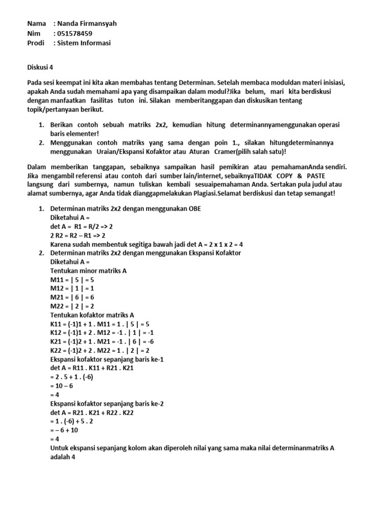Cara Hitung Determinan Matriks 2x2 | PDF | Komputer | Teknologi & Rekayasa