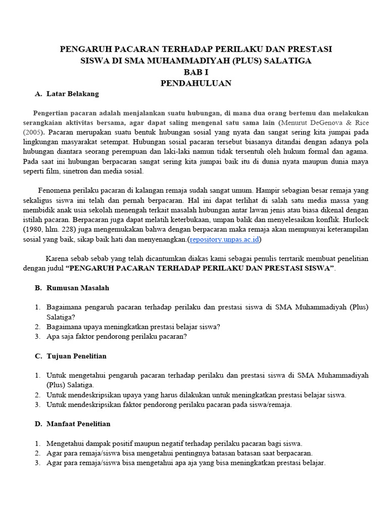 Pengaruh Pacaran Terhadap Perilaku Dan Prestasi Siswa Sma Muhammadiyah ...