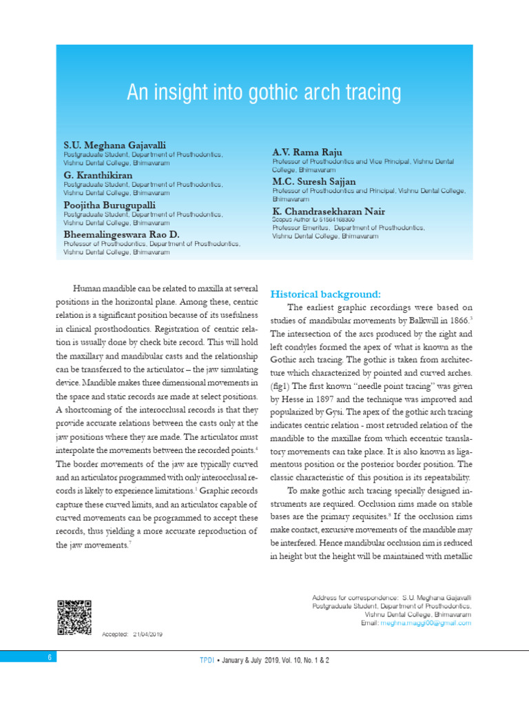 Gothic Arch Tracing in Prosthodontics | PDF | Mouth | Tooth