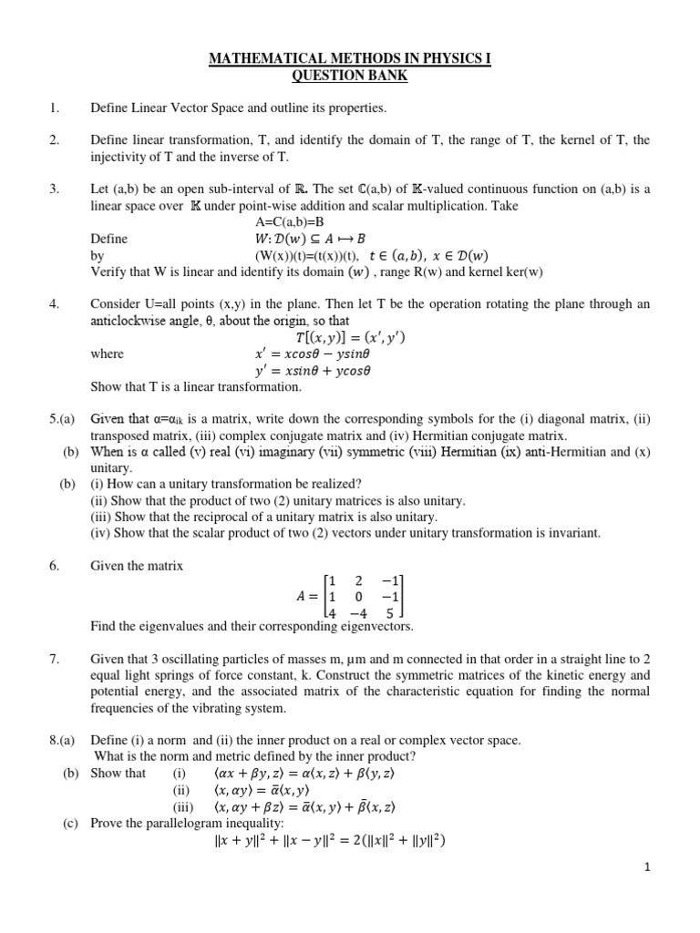 PHY 311 QUESTION BANK 2023 | Download Free PDF | Eigenvalues And Eigenvectors | Matrix (Mathematics)