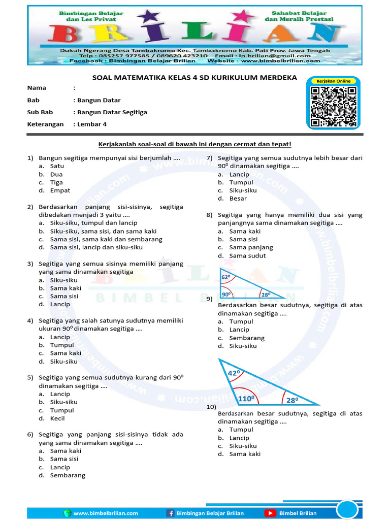 Soal Bab Segitiga Kelas 4 SD Kurikulum Merdeka | PDF