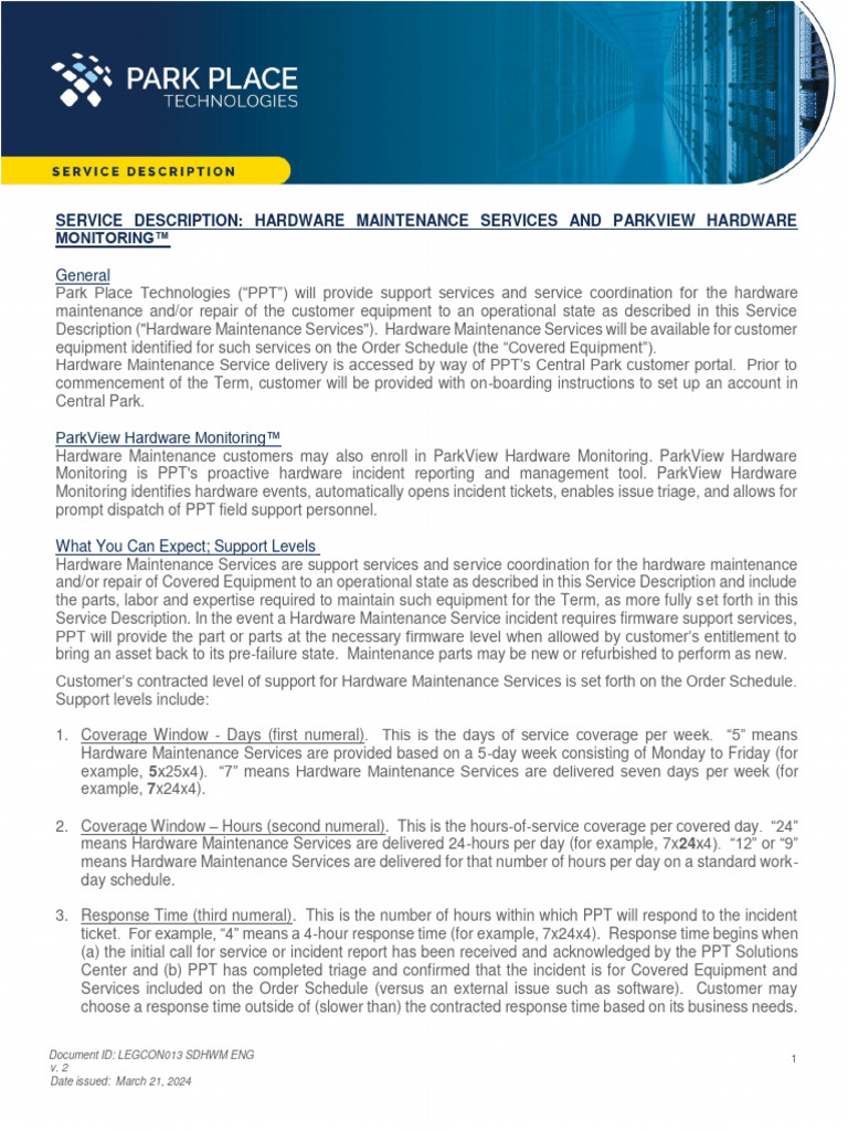 LEGCON013 SDHWM ENG Service Description HW Maintenance | PDF | Graphics ...
