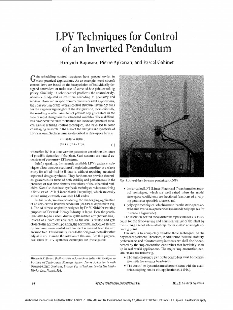 LPV Techniques For Control of An Inverted Pendulum | PDF | Control ...