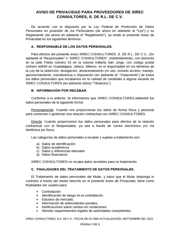 Aviso de Privacidad para Provedores | PDF | Privacidad | Cookie HTTP