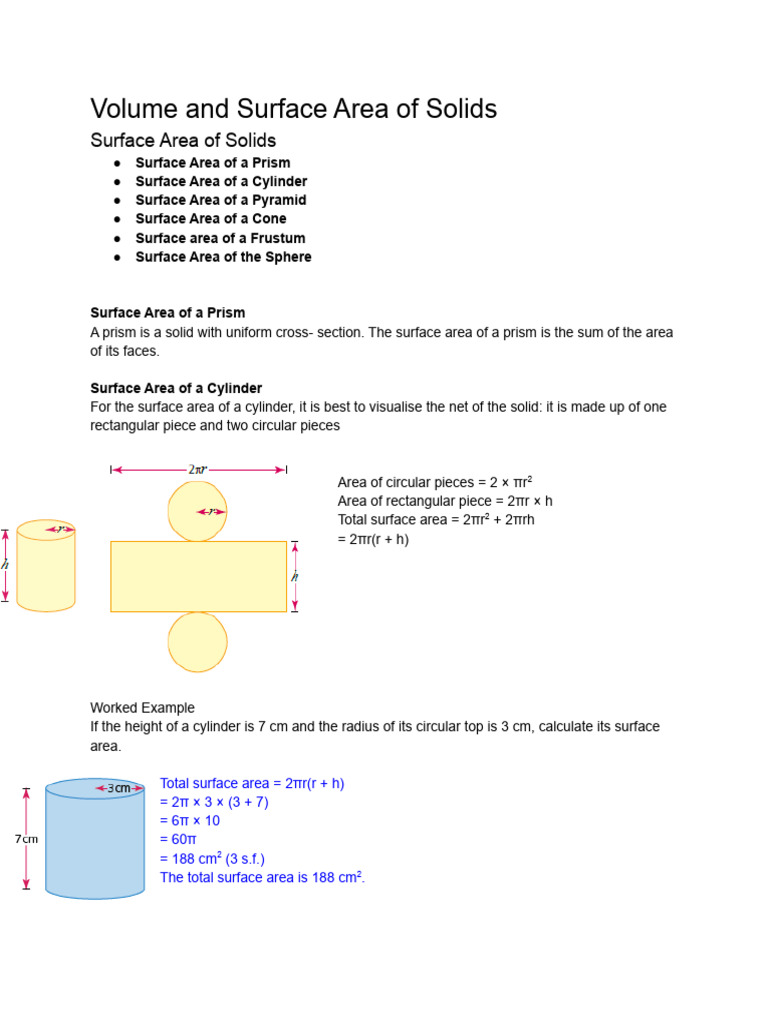 Volume and Surface Area of Solids | PDF | Area | Volume
