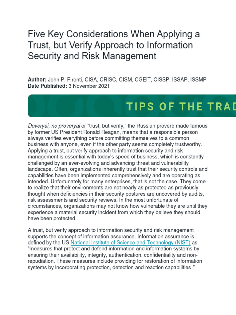 Five Key Considerations When Applying A Trust and Verify | PDF ...