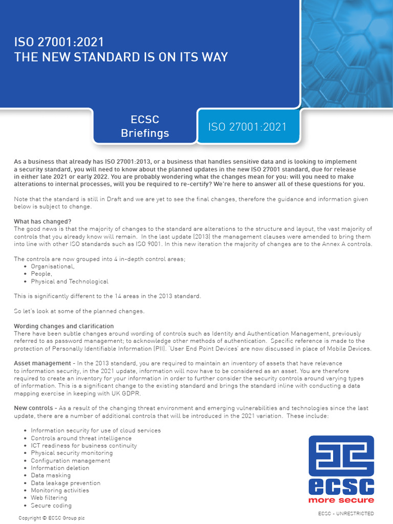 ECSC Briefing Paper ISO 27001-1 | PDF | Information Security | Computer ...