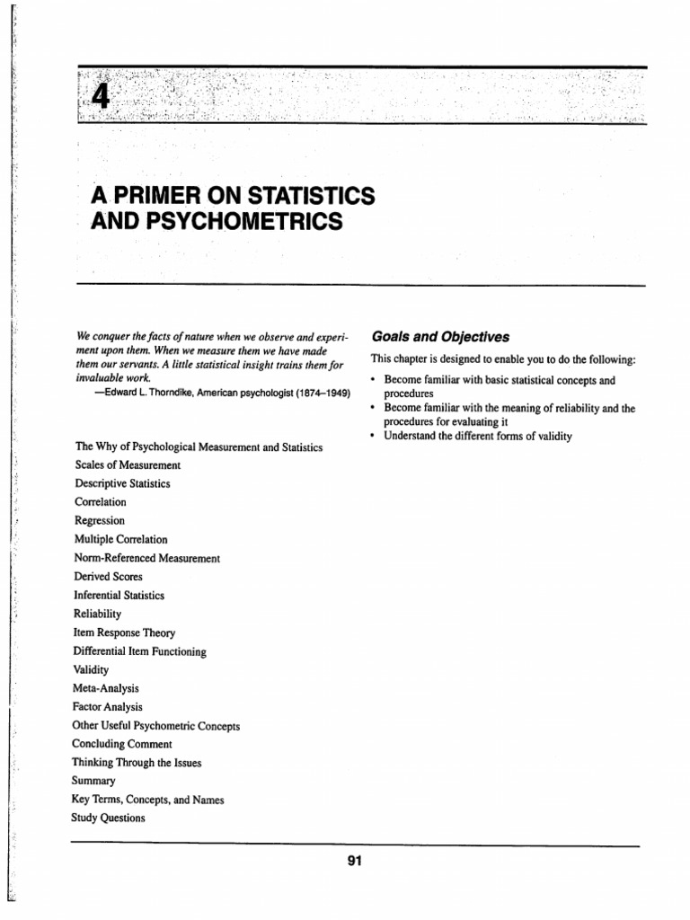 A Primer On Statistics and Psychometrics | PDF