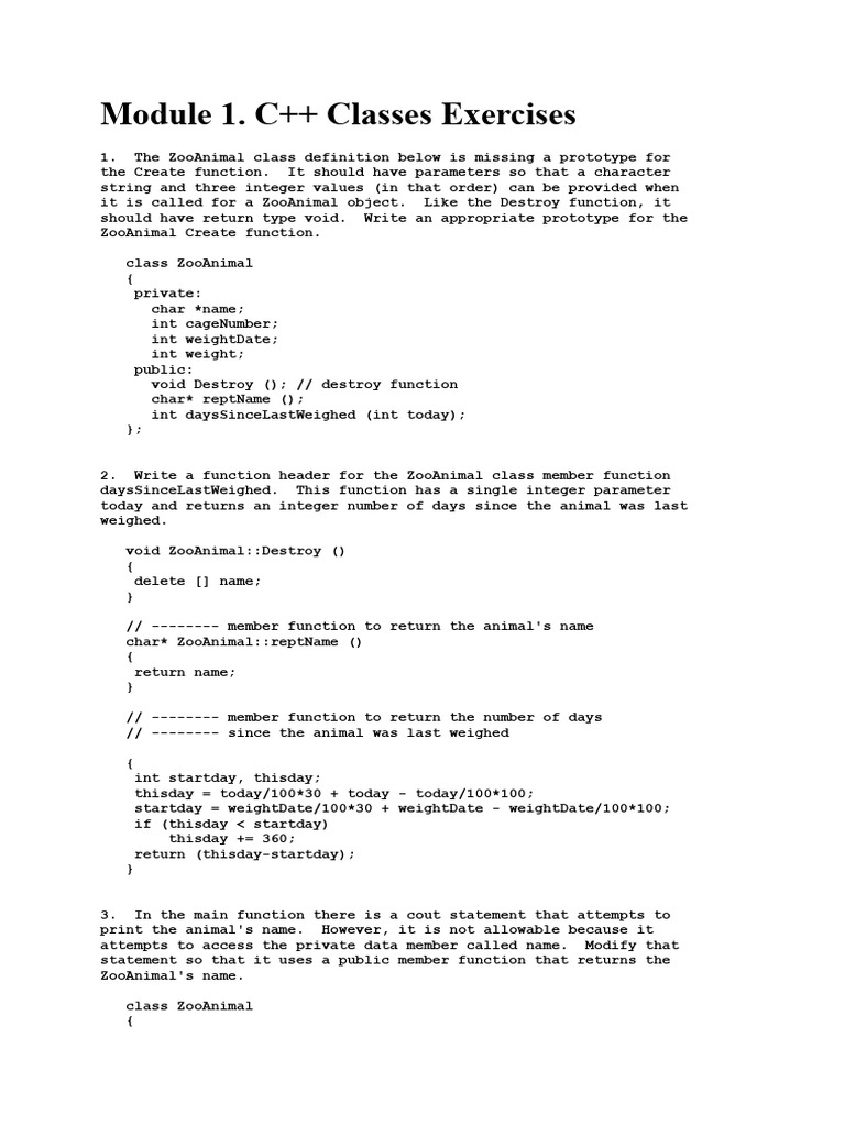 C Classesexercises Pdf Method Computer Programming Constructor Object Oriented Programming