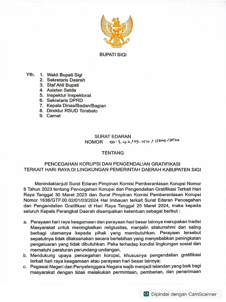 Surat Edaran Gratifikasi | PDF