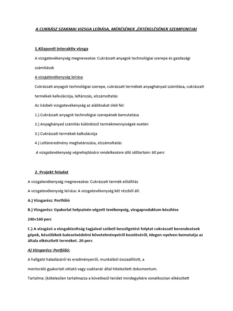 Nyersanyagkosarak Tartalma Cukrász Szakmai Vizsga Tájékoztató | PDF