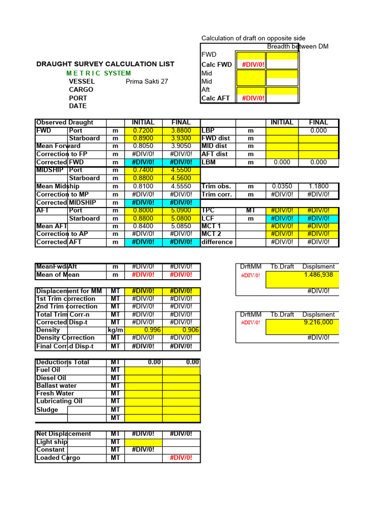 Draught Survey Calculation Guide | PDF | Watercraft | Ships