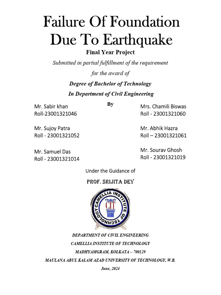 Final Year Project Report (Failure of Foundation Due To Earthquke | Download Free PDF | Earth ...