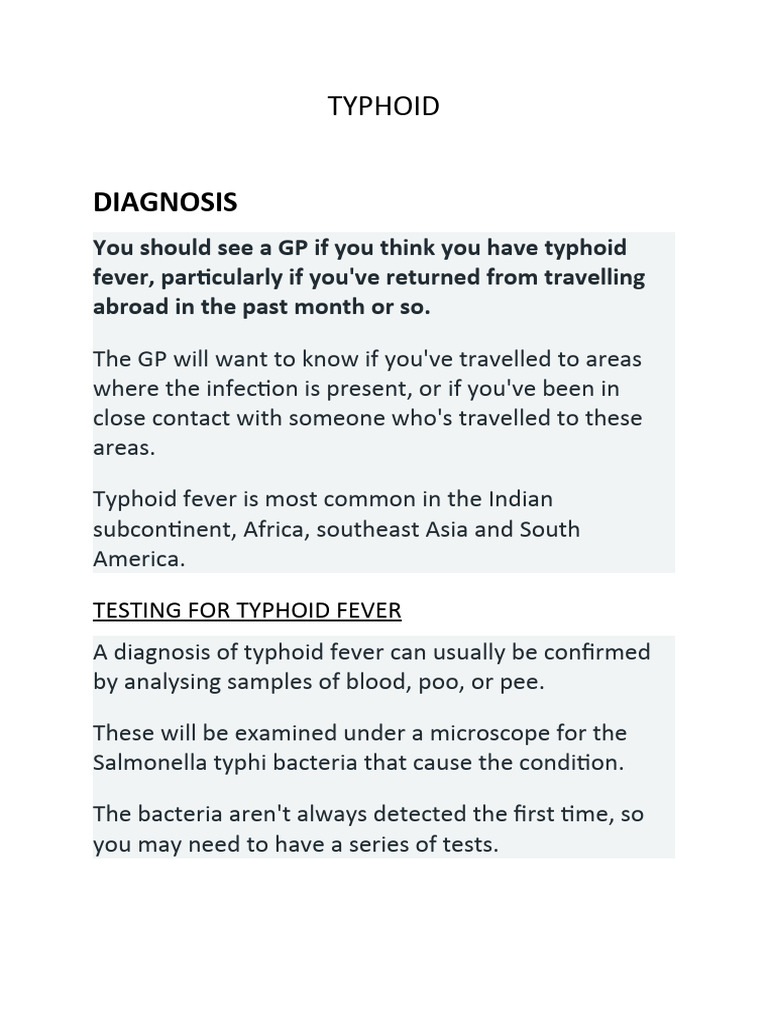 Typhoid Diagnosis and Treatment | PDF | Health Sciences | Epidemiology