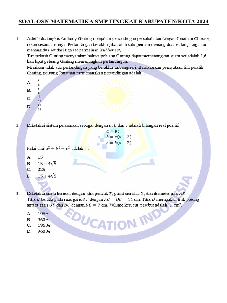 Soal OSN Matematika SMP 2024 | PDF