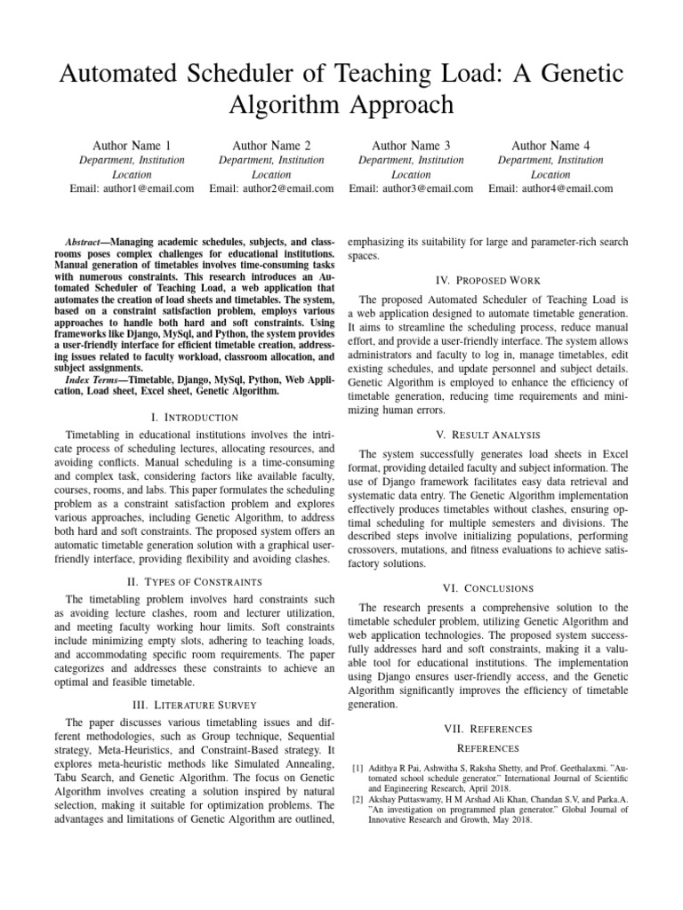 Automated Teaching Load Scheduler | PDF | Genetic Algorithm | Metaheuristic