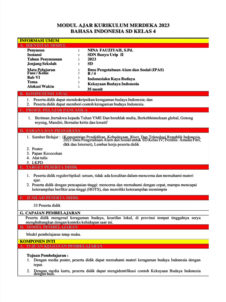 PDF RPP Kelas 4 Kurikulum Merdeka PPKN - Compress | PDF | Karier & Perkembangan