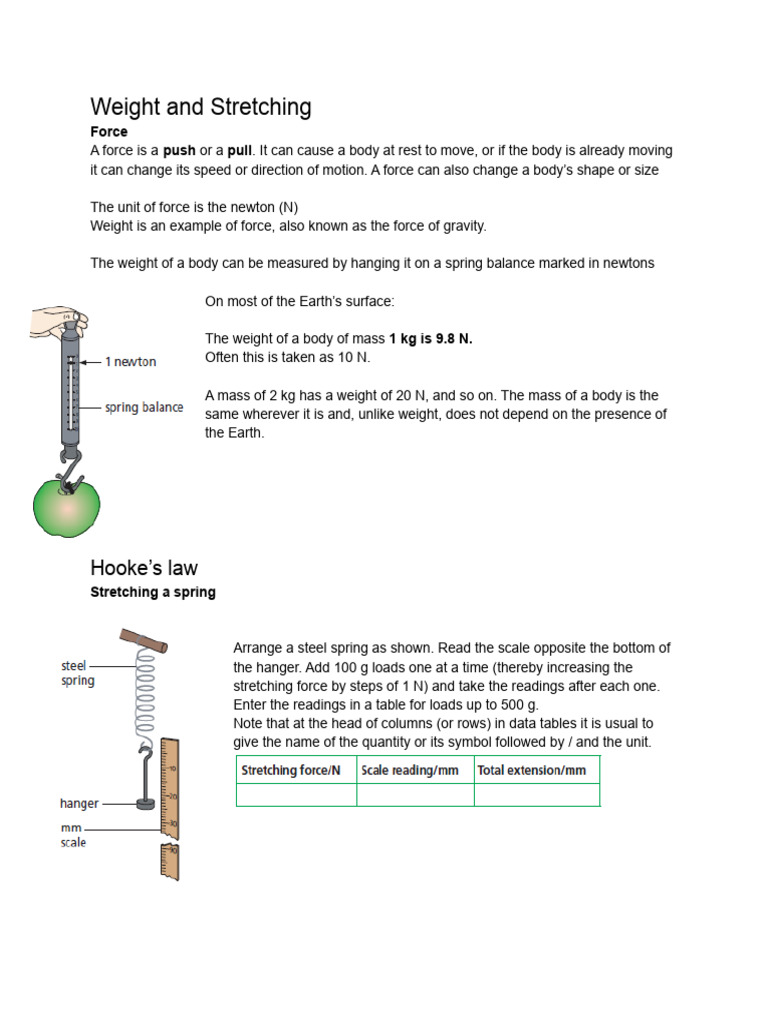 Weight And Stretching Pdf Weight Force