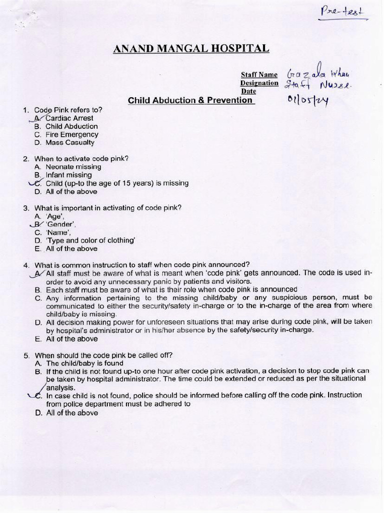 Gazala Khan Pre Test NABH | PDF