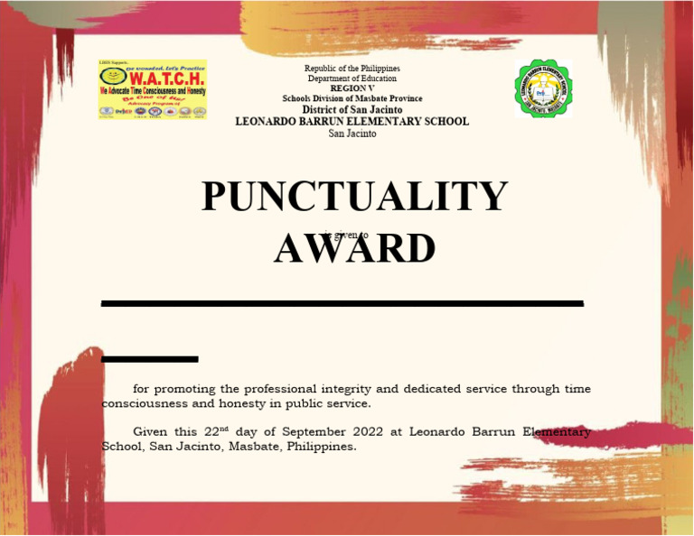 Punctuality Award Certificate | PDF | Social Science