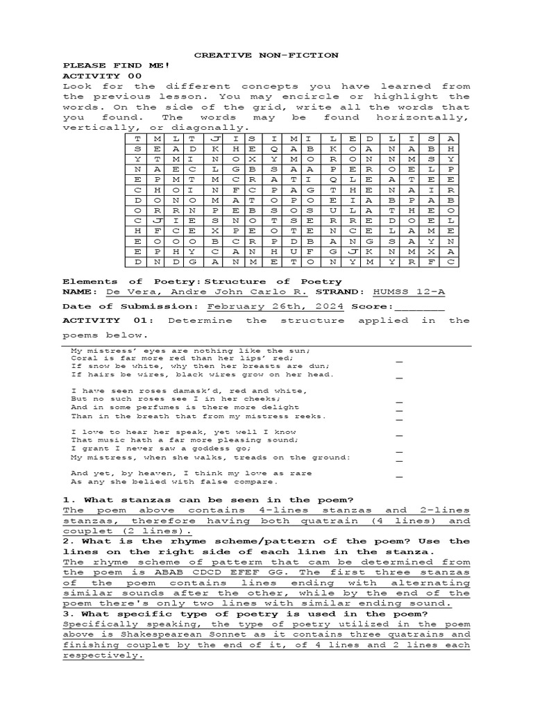 Part 1 of CNF Activities | PDF | Poetry | Phonaesthetics