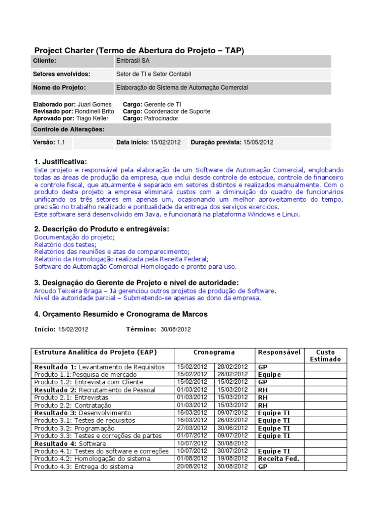 01 - TAP - Termo de Abertura Do Projeto | PDF | Tecnologia da ...