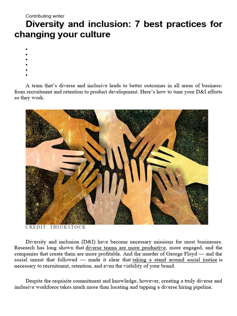 Diversity and Inclusion: 7 Best Practices For Changing Your Culture ...
