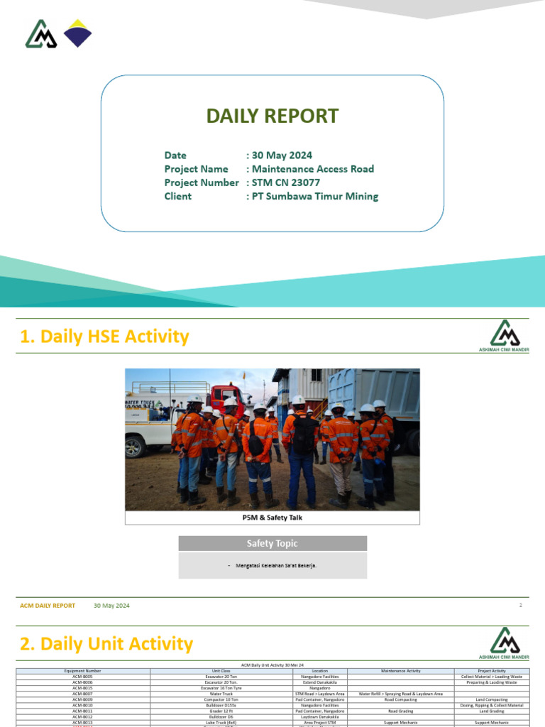 Acm Daily Report (30 Mei 2024) | PDF | Heavy Equipment | Commercial ...