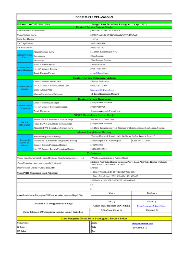 Form Data Pelanggan LKPP | PDF