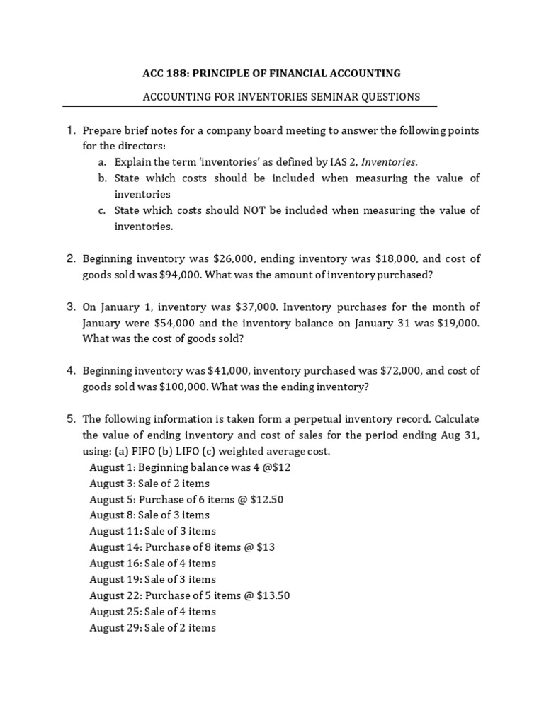 Accounting For Inventory Seminar QN | PDF | Inventory | Inventory Valuation