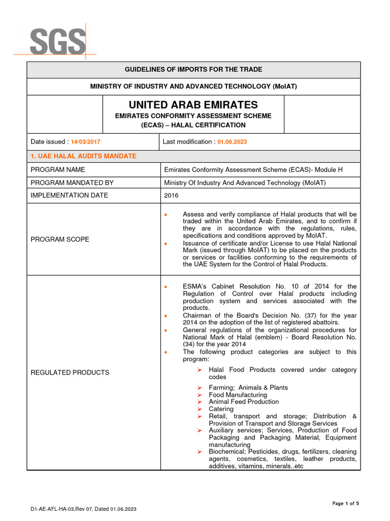 SGS AFL Halal Certification UAE Datasheet A4 EN HR | Download Free PDF | Audit | Verification ...