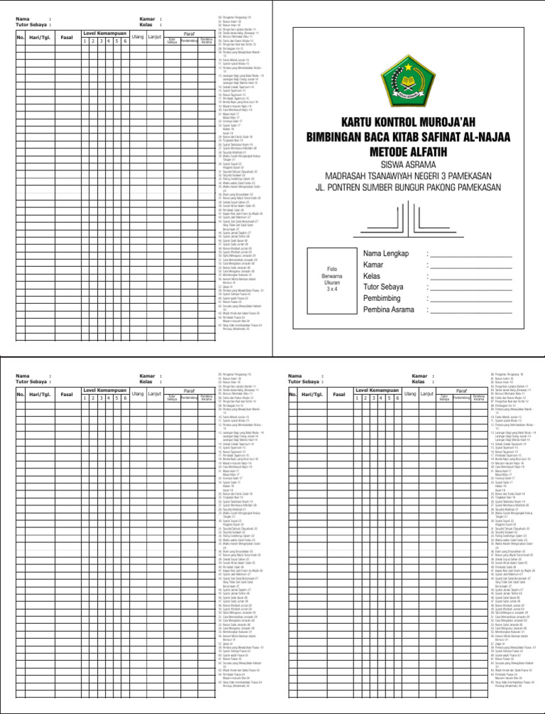 Kartu Kontrol Muroja'ah Kitab Safinatun Najah | PDF