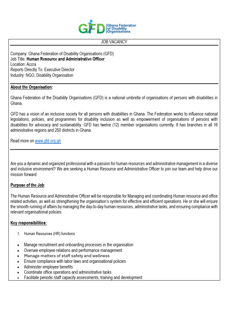 Advert - HR and Admin Officer | PDF | Human Resource Management | Human ...