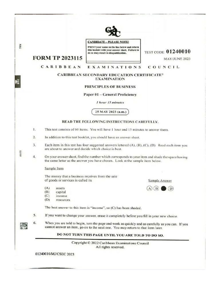 POB May 2023 Paper 1 | PDF