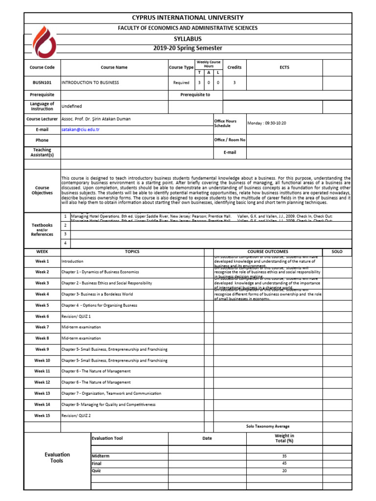 Updated Syllabus - BUSN 101 | PDF | Cognition | Human Communication